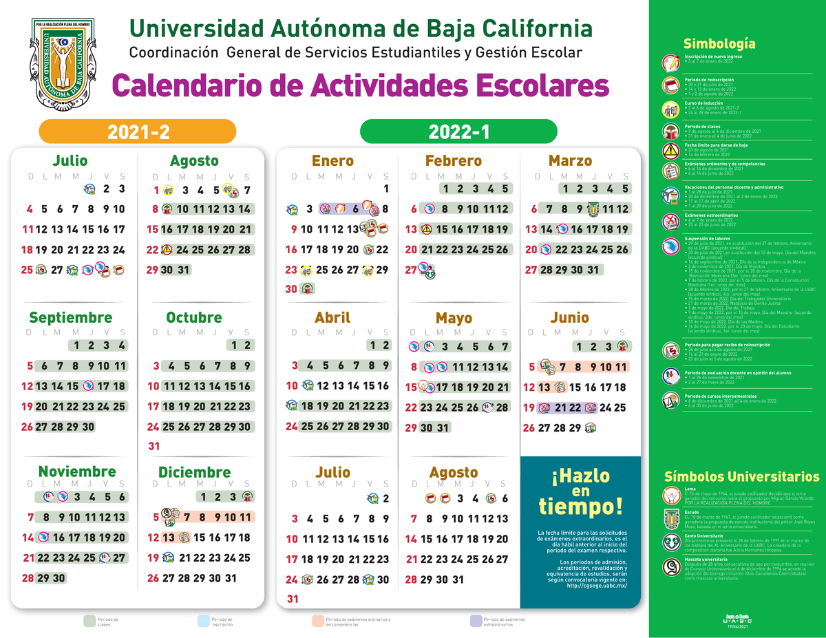 Calendario de Actividades 2021-2 2022-1 - Universidad Autónoma de Baja ...