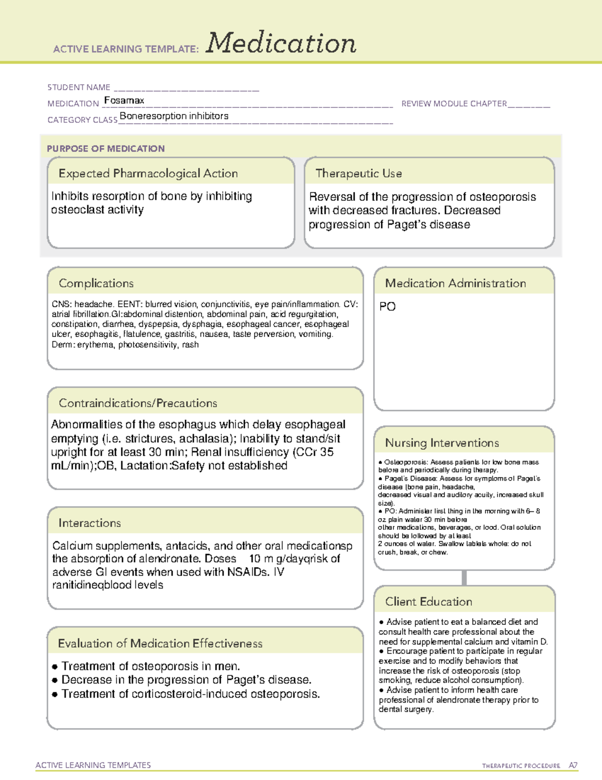 Fosamax - med - ACTIVE LEARNING TEMPLATES TherapeuTic procedure A ...