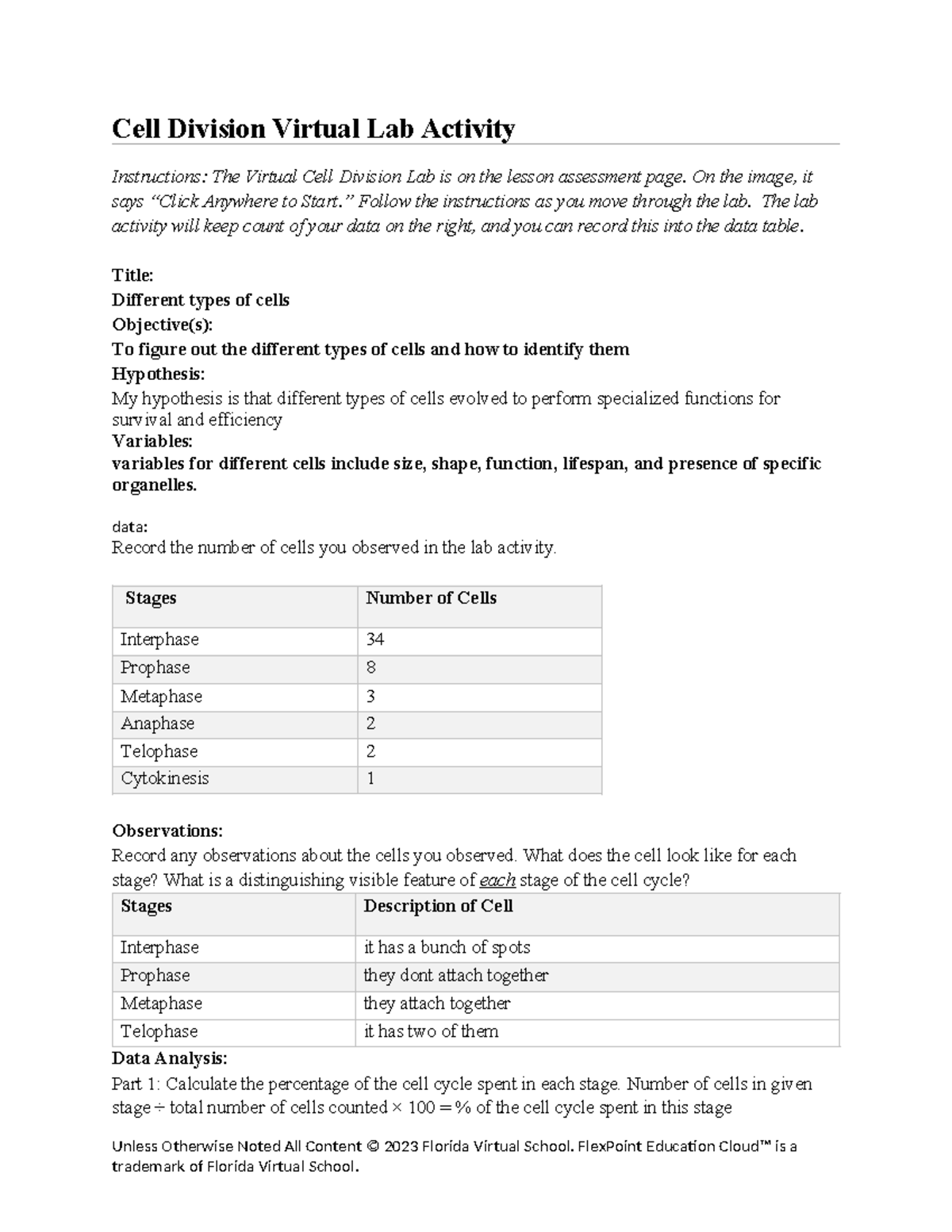03 01 virtual cell division lab report - Cell Division Virtual Lab Activity Instructions: The ...
