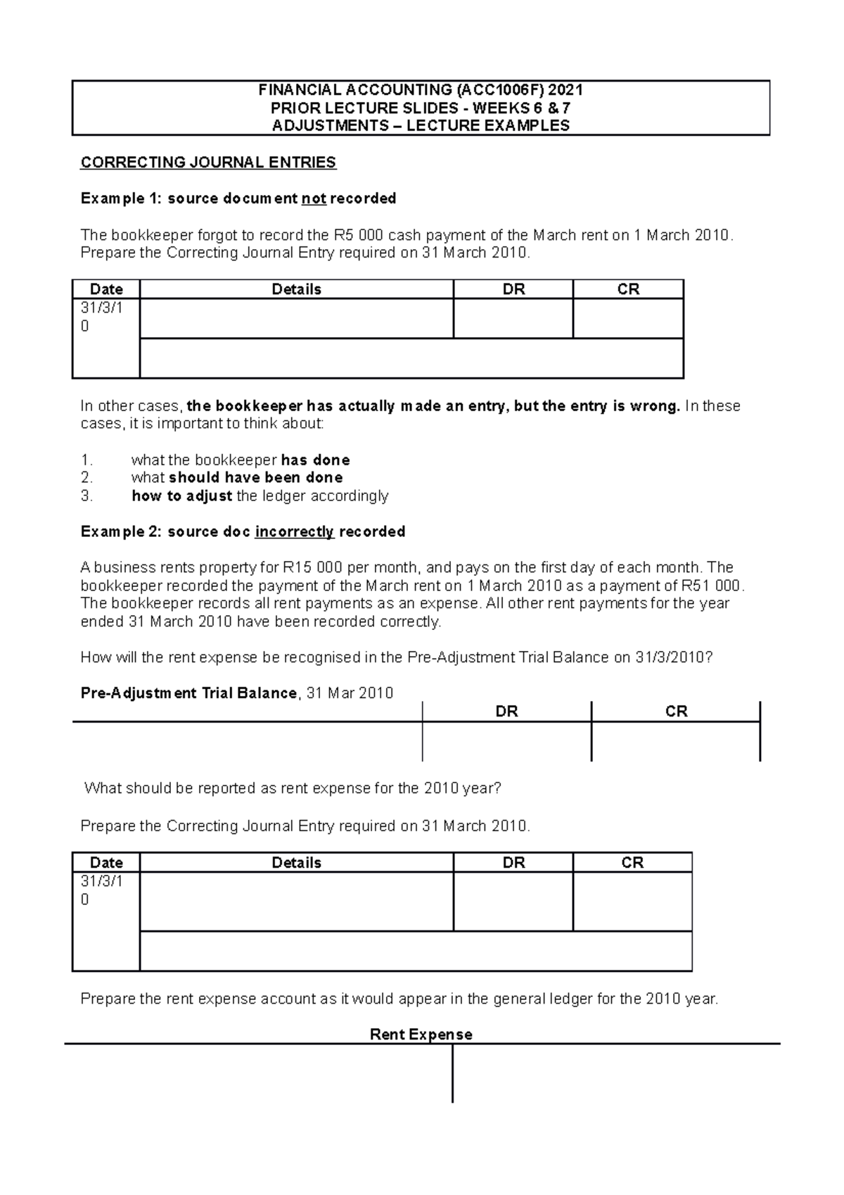 Prior Week 6 - 12 - Adjustments questions - FINANCIAL ACCOUNTING ...