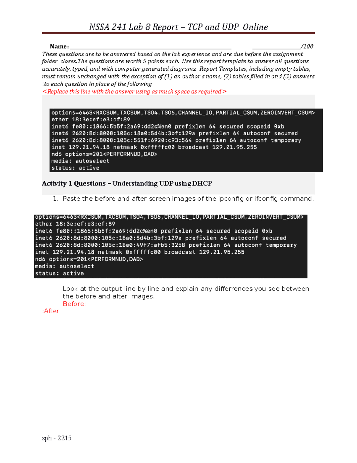 Lab Report for Lab 8. Using TCP and UDP. - Name: - Studocu