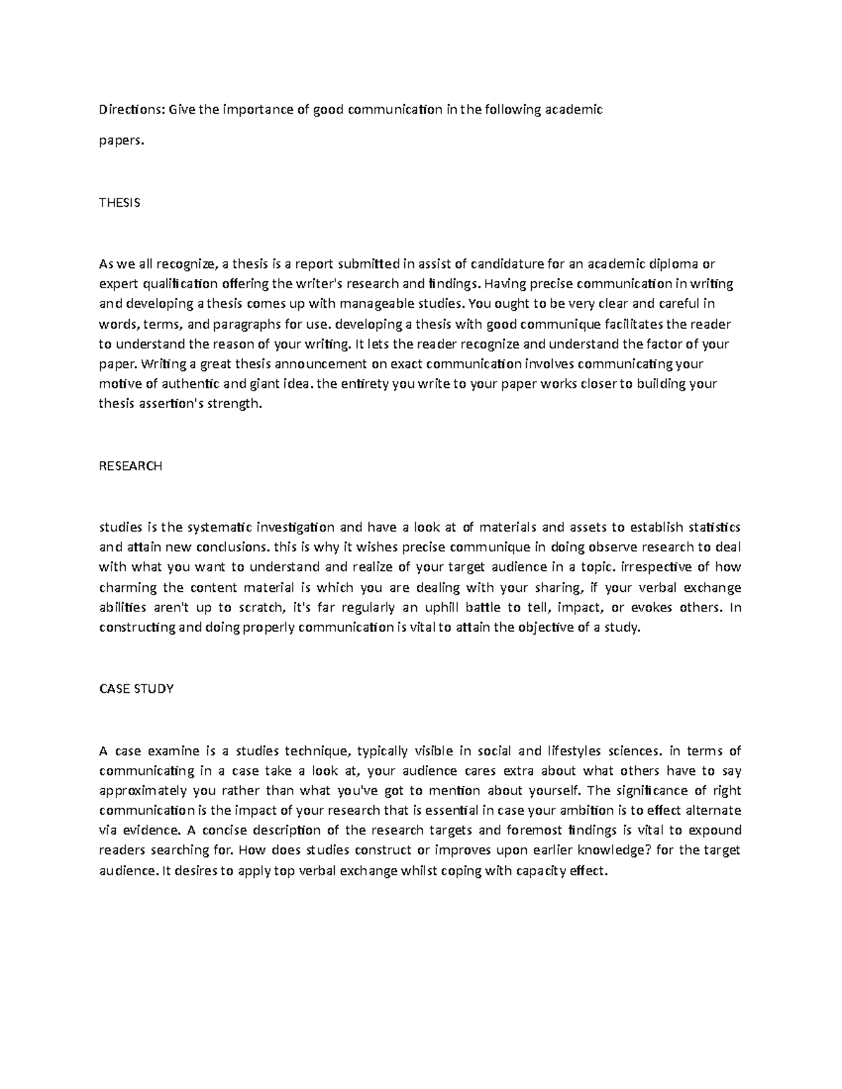 ACT 1 - Good communication in the following academic - Directions: Give ...