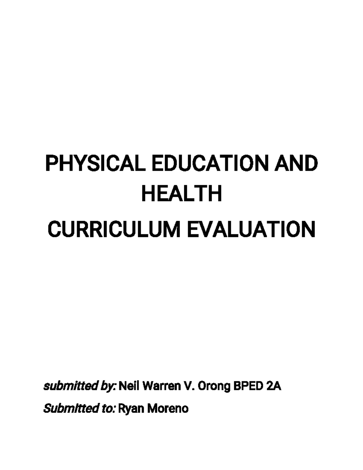Sample Thesis report - PHYSICAL EDUCATION AND HEALTH CURRICULUM ...