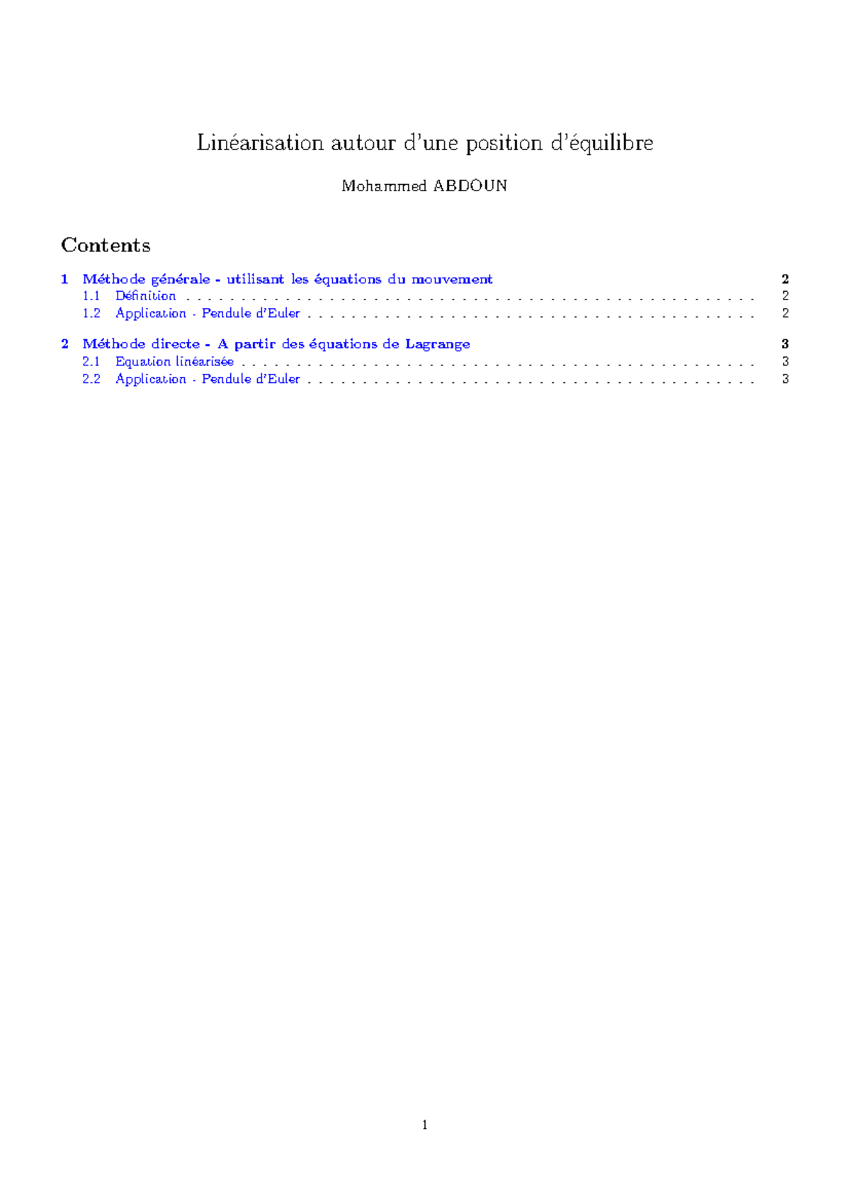Chap03 - nnnnn - Lin ́earisation autour d’une position d’ ́equilibre Mohammed ABDOUN Contents 1 ...