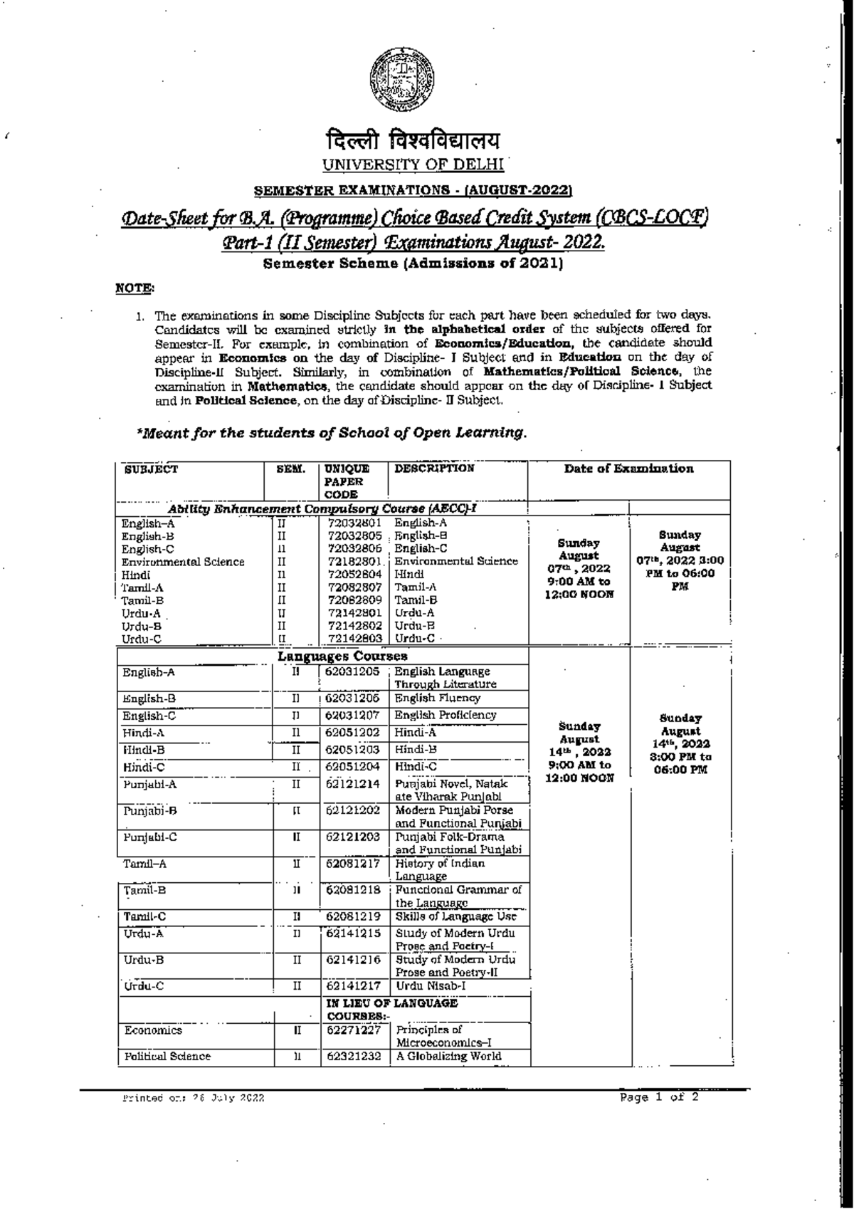 B.A. (Programme) Sem.II SOL-26-07-2022 - BA 501 - Studocu