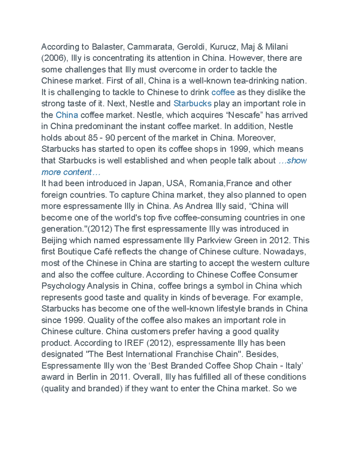 Illy and Obstacles in China - According to Balaster, Cammarata, Geroldi ...