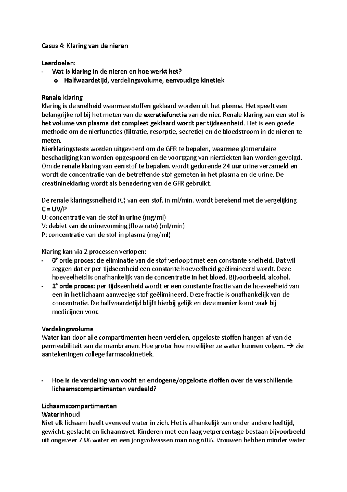 Casus 4 - Renale klaring - Casus 4: Klaring van de nieren Leerdoelen ...