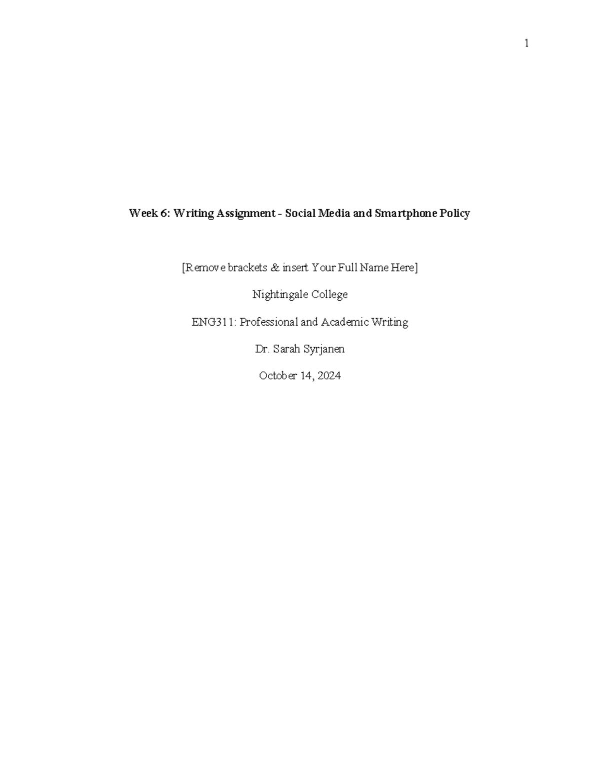 Nightingale ENG311 Week 6 Concept Worksheet Template - Week 6: Writing ...