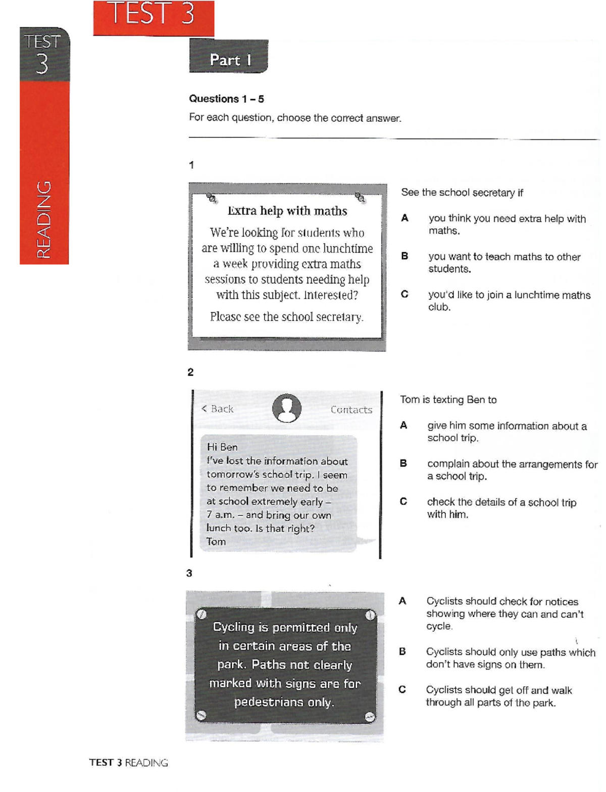 PET 3 - Practica - TEST 1 3 TEST 3 Part I Questions 1 For each question ...