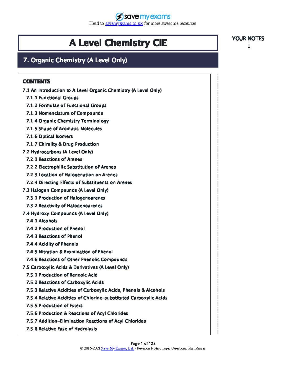 Lecture Notes Organic - Page 1 of 128 A Level Chemistry CIE Organic ...