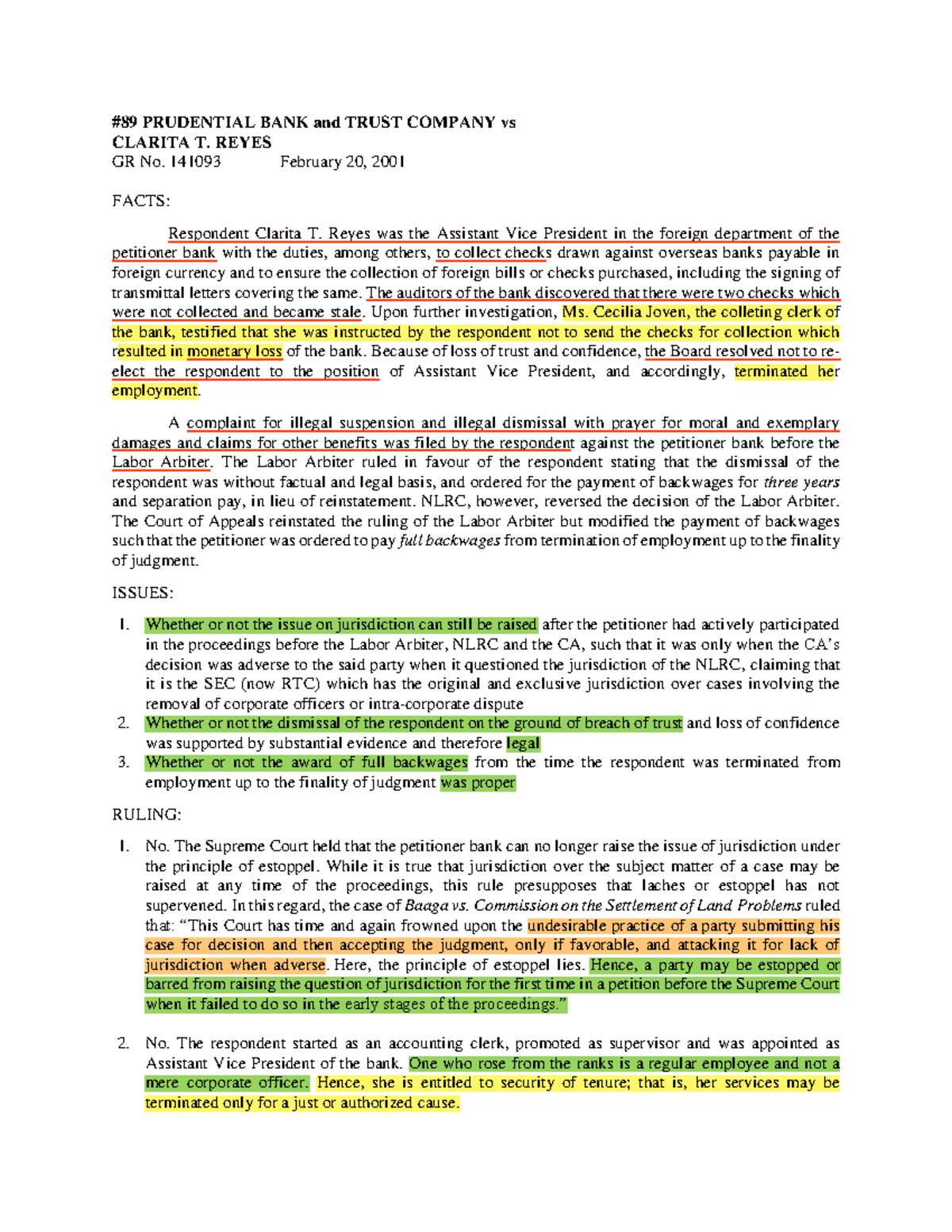 Prudential bank vs reyes - #89 PRUDENTIAL BANK and TRUST COMPANY vs ...