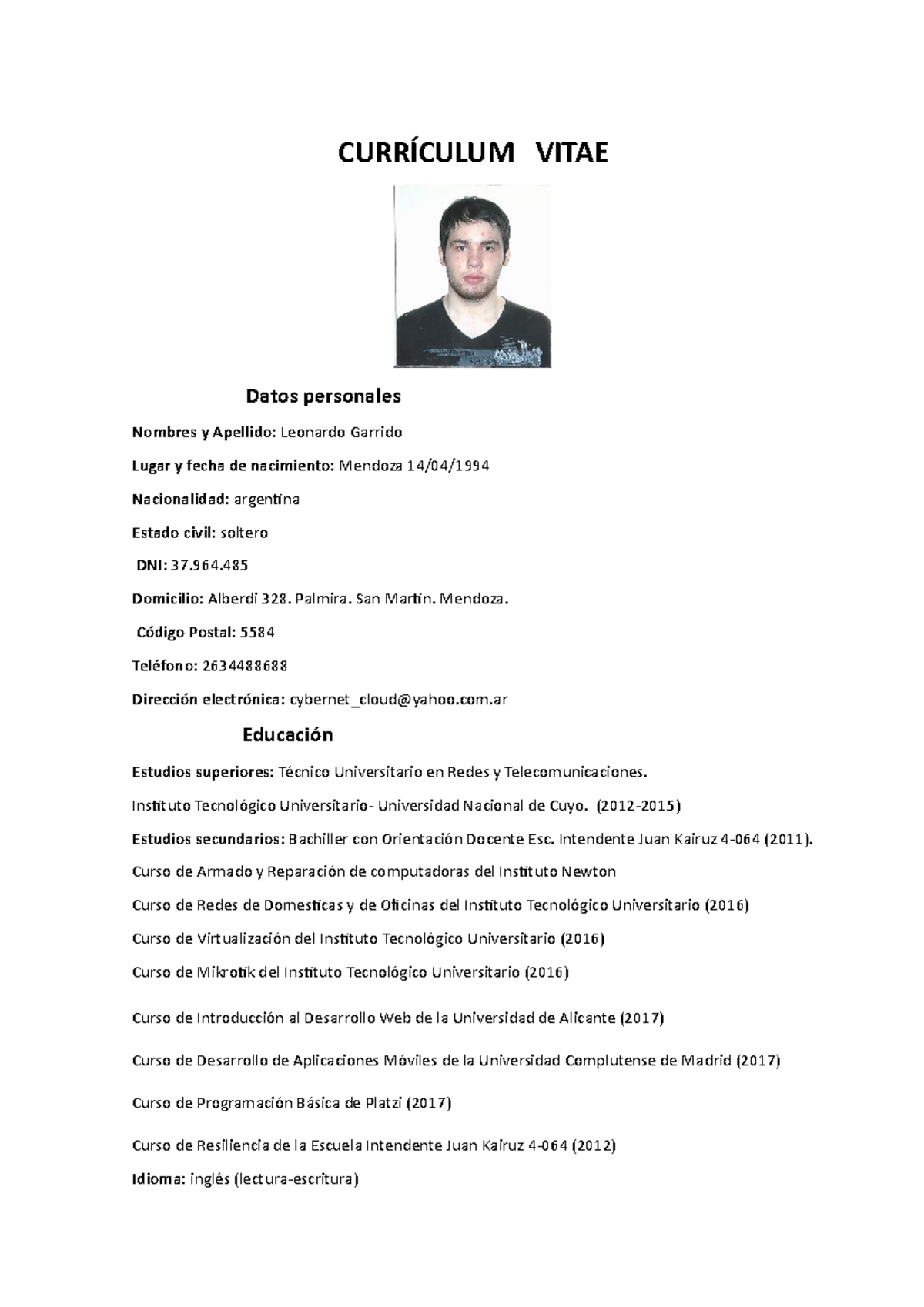 Curriculum vitae clasico Leonardo Garrido - VITAE Datos personales ...