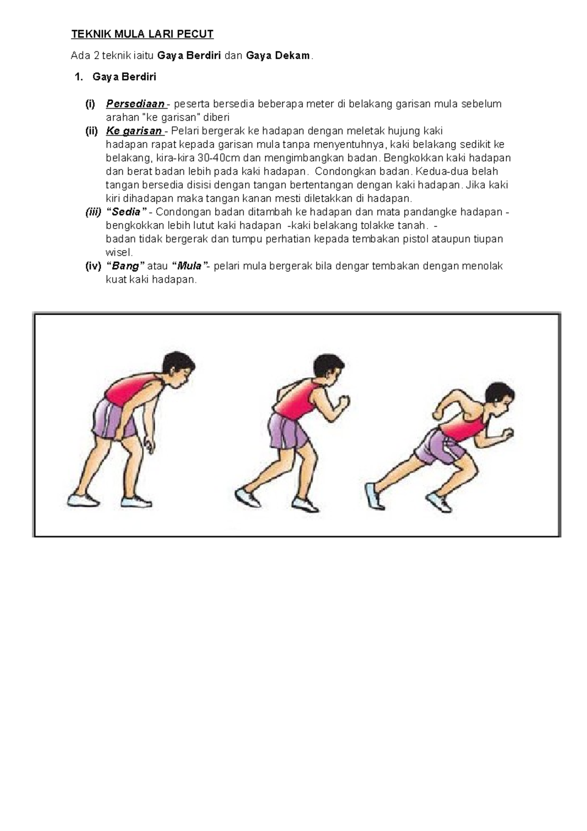 Teknik MULA LARI Pecut - olahraga - TEKNIK MULA LARI PECUT Ada 2 teknik ...