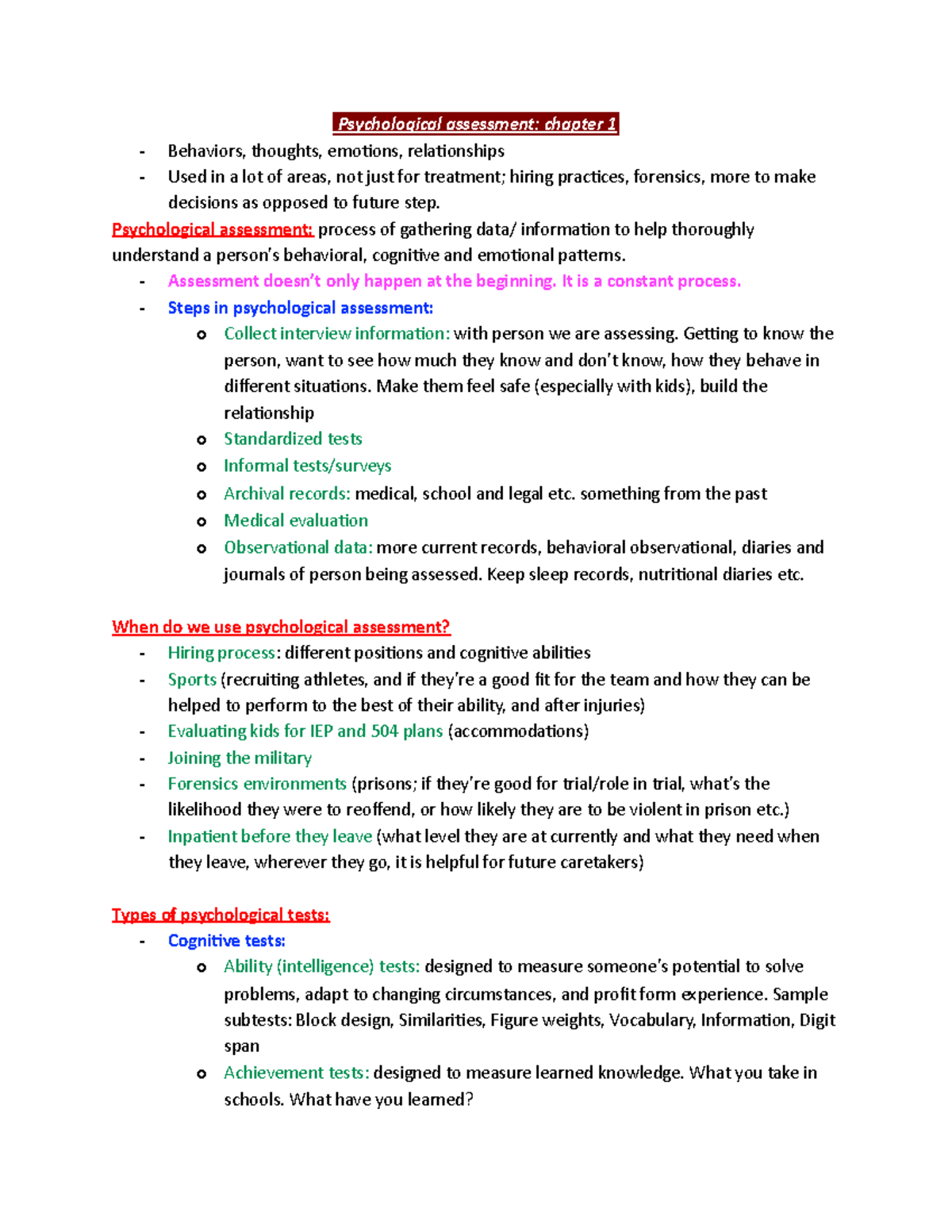 Introduction to psychological assessment - Psychological assessment ...