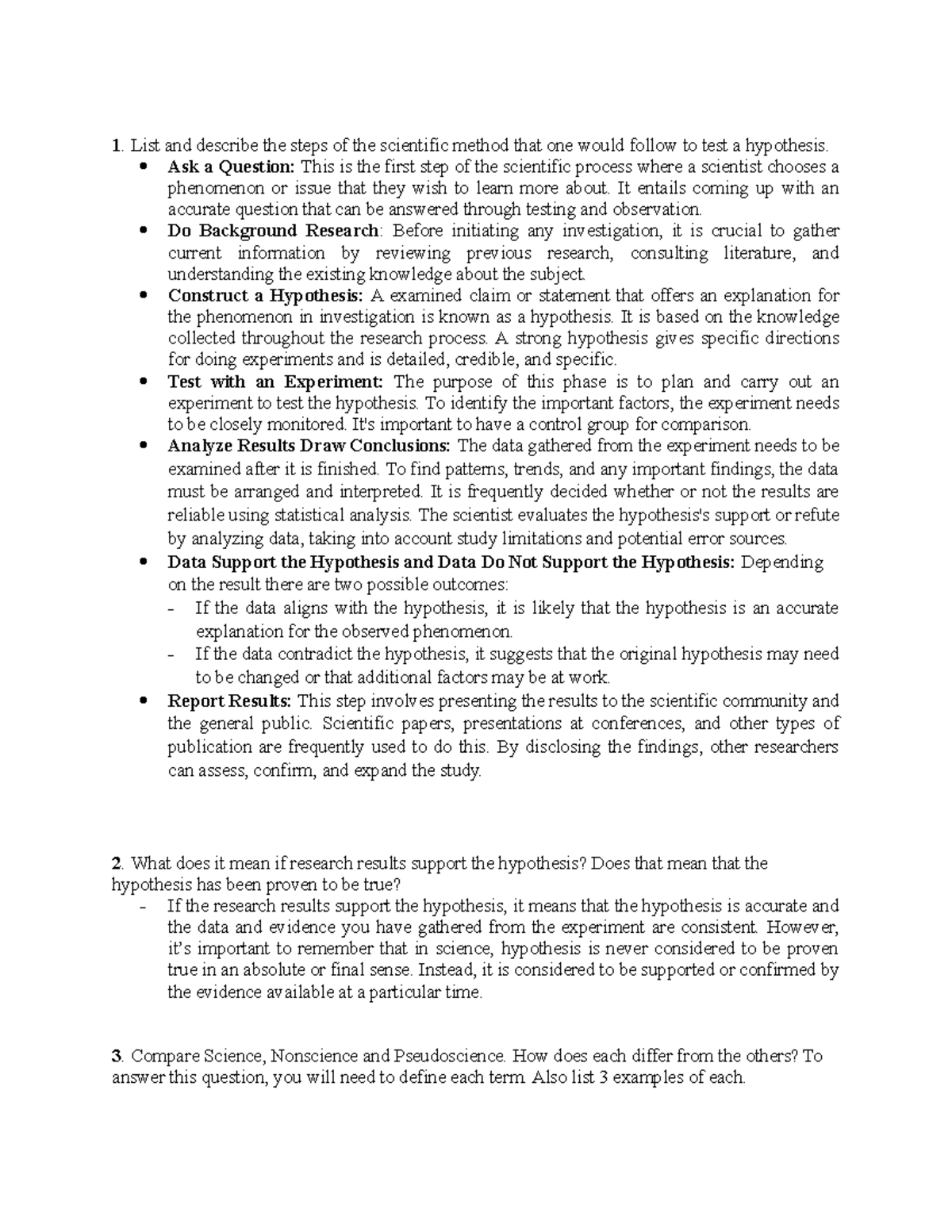 Scientific Method - List and describe the steps of the scientific ...