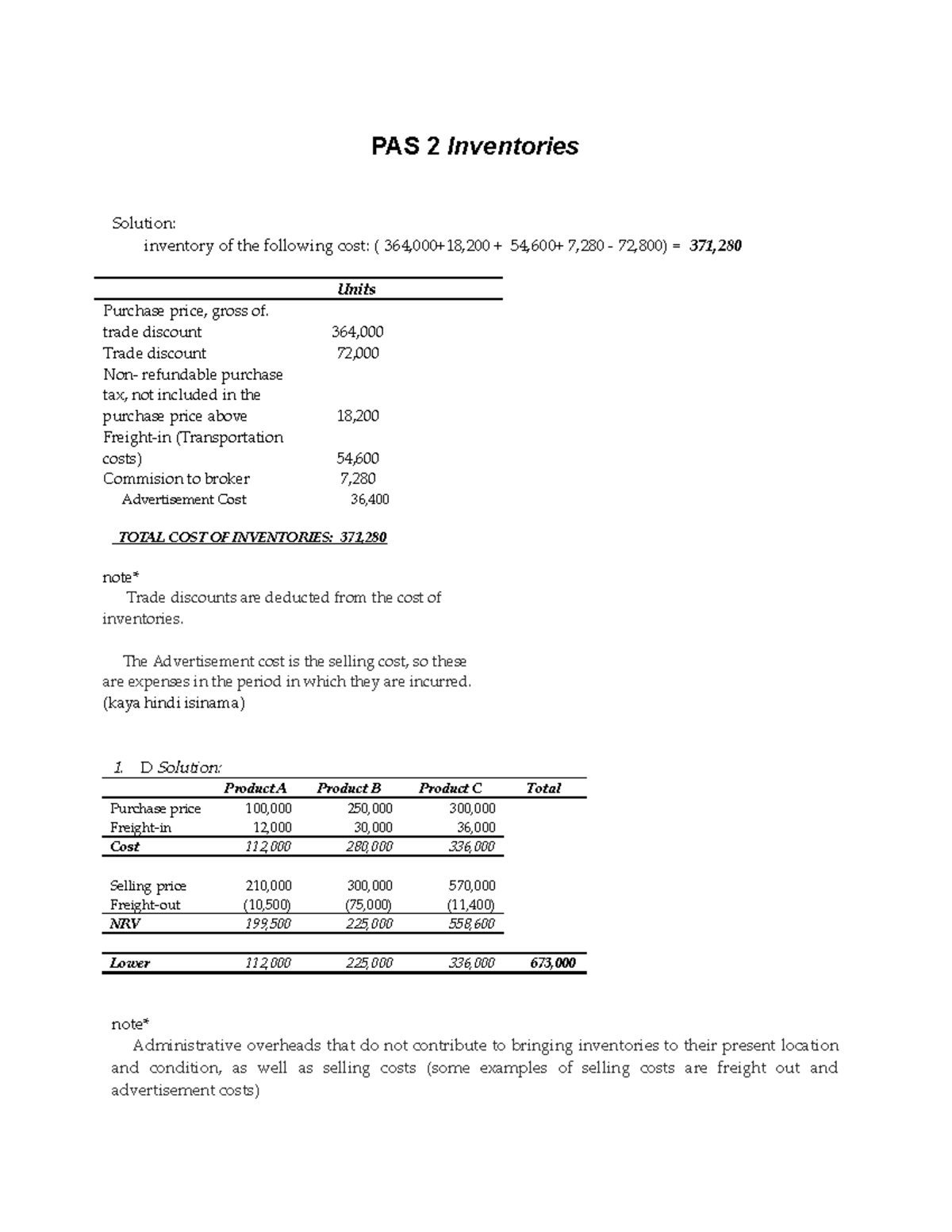 Formula Reviewer FAR - solman - PAS 2 Inventories Solution: inventory ...