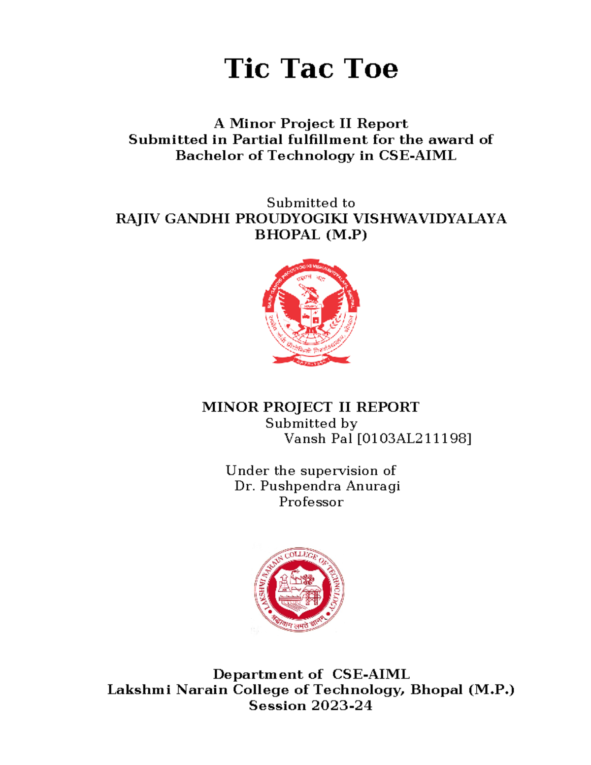 Mnt - helpfulll - Tic Tac Toe A Minor Project II Report Submitted in ...