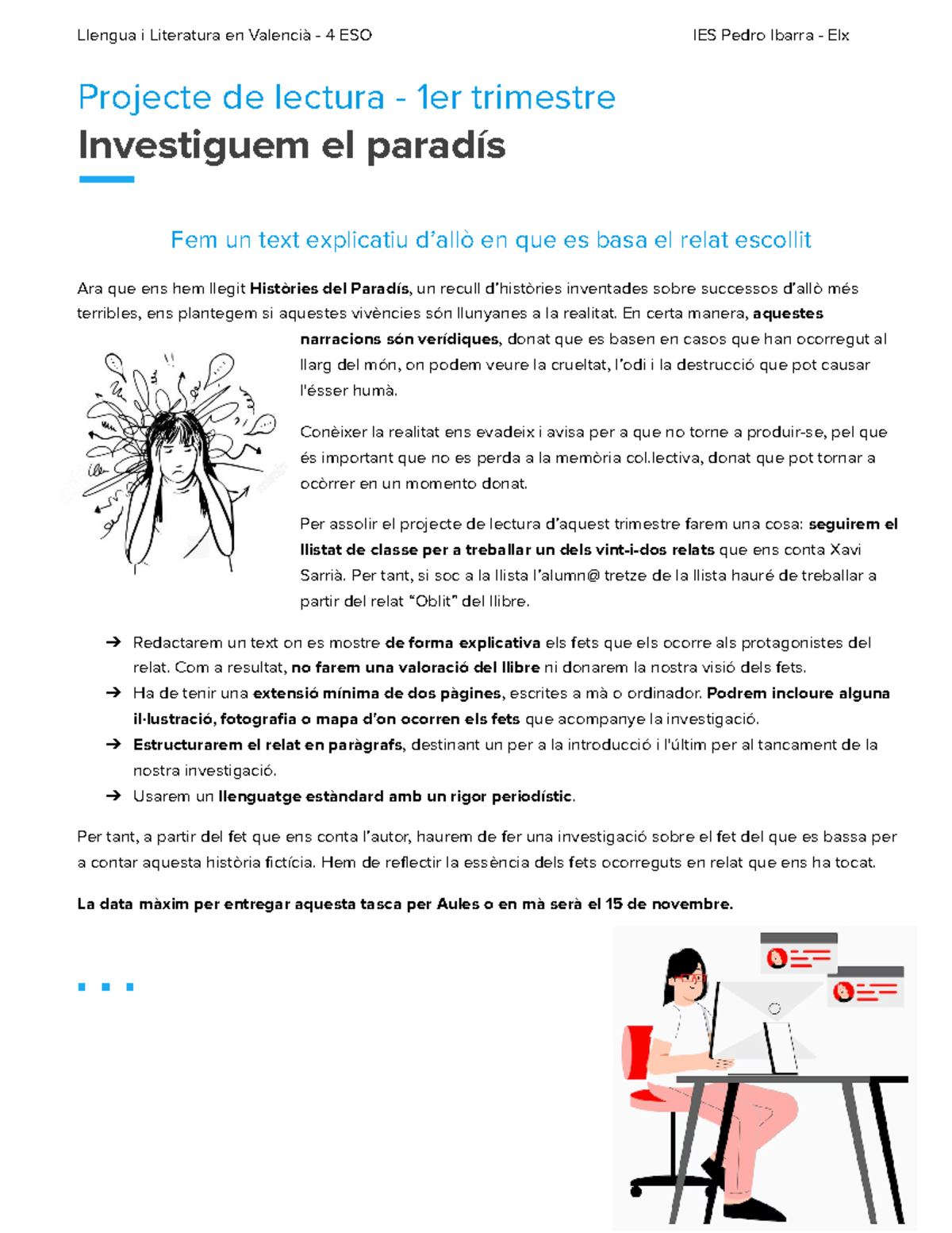 Projecte lectura 4 ESO - 1er trimestre - Llengua i Literatura en Valencià - 4 ESO IES Pedro ...