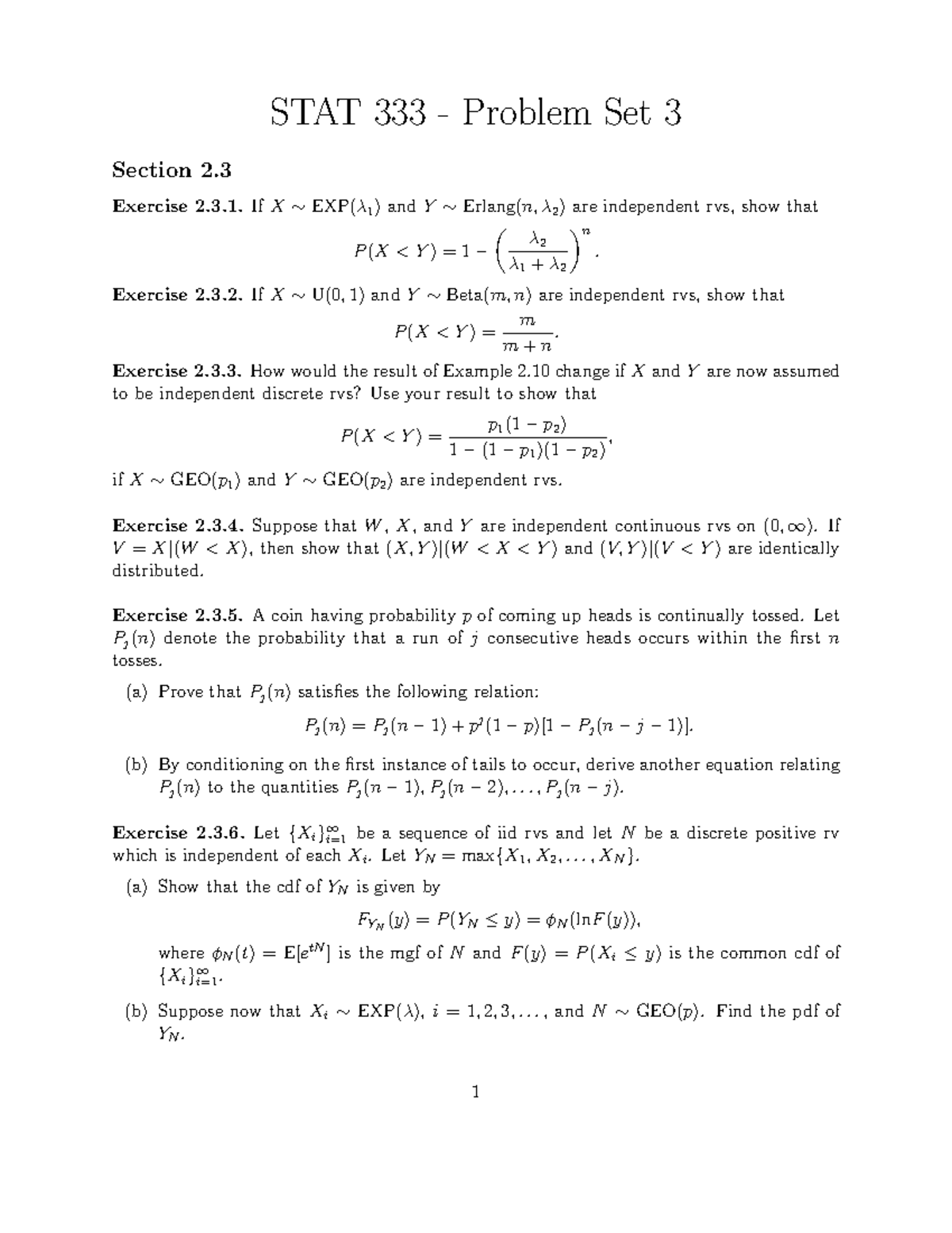 Problem Set 3 - Steve Drekic - STAT 333 - Problem Set 3 Section 2 ...