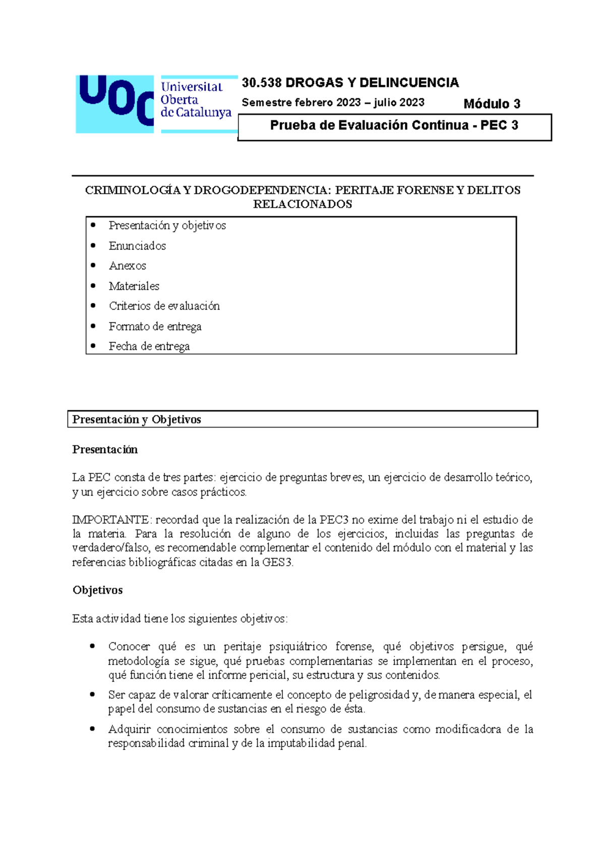 PEC3 - enunciado pec 3 - Semestre febrero 2023 – julio 2023 Módulo 3 ...