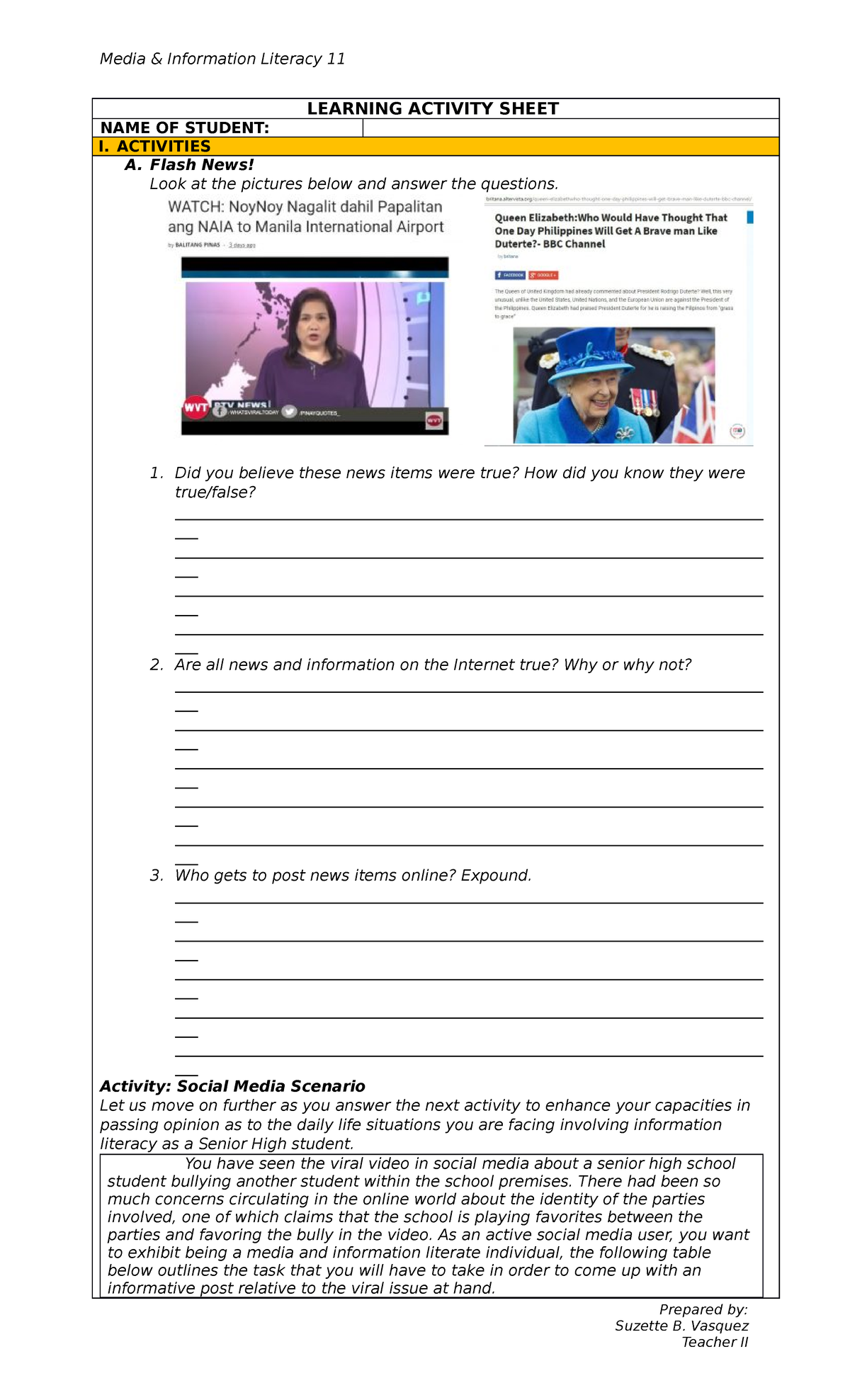 W1 - n/a - Media & Information Literacy 11 LEARNING ACTIVITY SHEET NAME ...