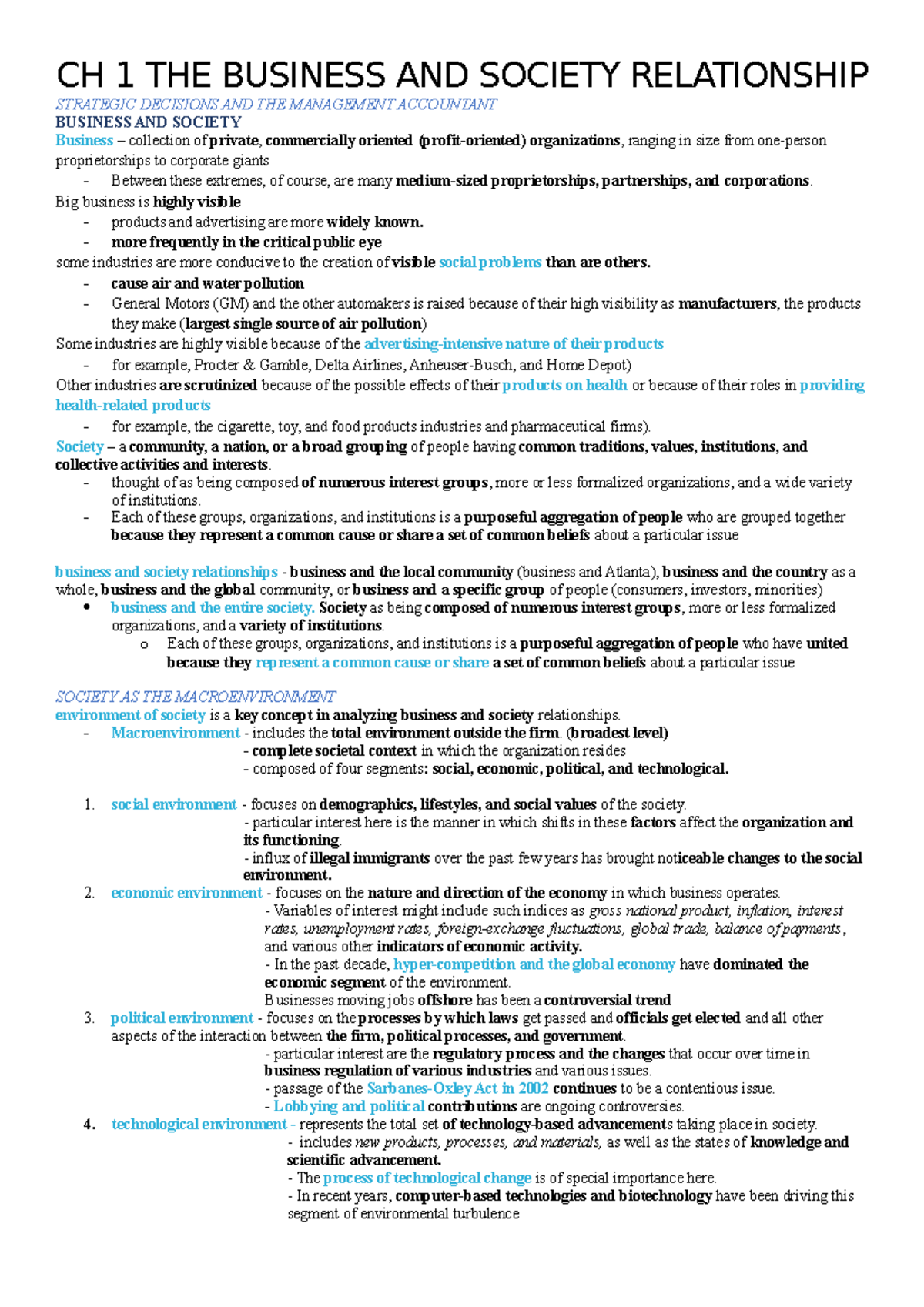 CH1 GERI Carroll - CH 1 THE BUSINESS AND SOCIETY RELATIONSHIP STRATEGIC DECISIONS AND THE ...