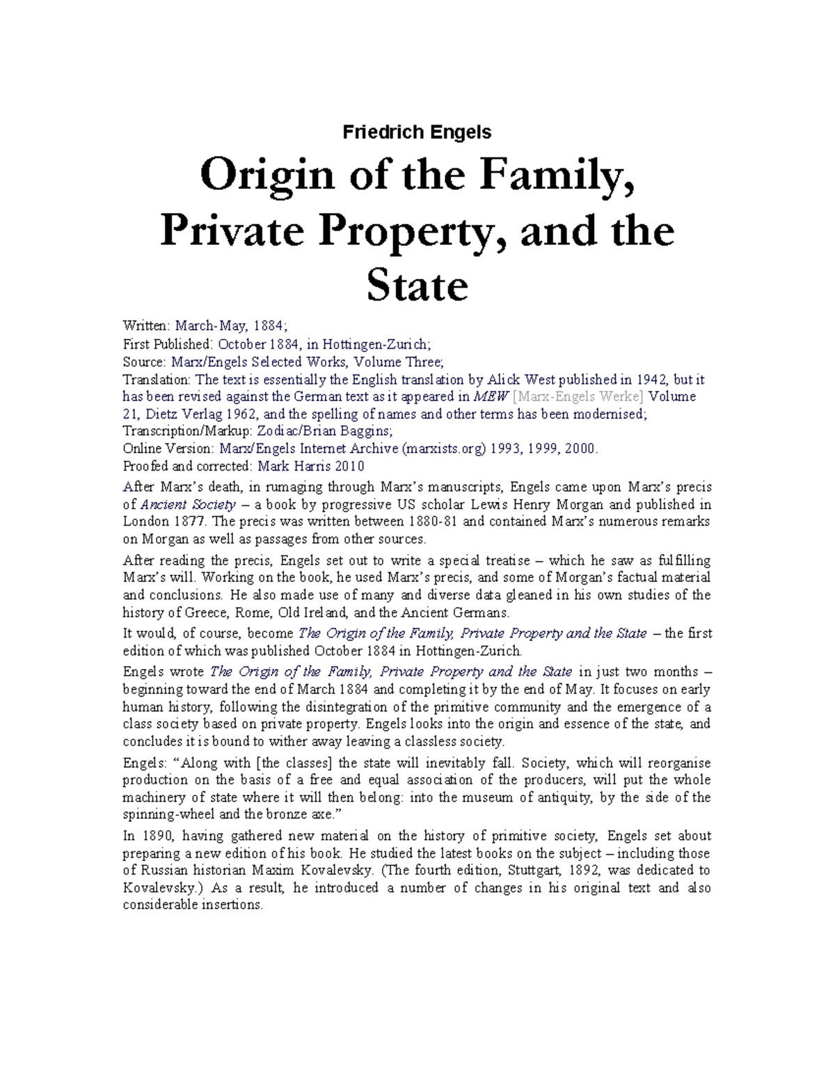 Origin family - Friedrich Engels Origin of the Family, Private Property ...