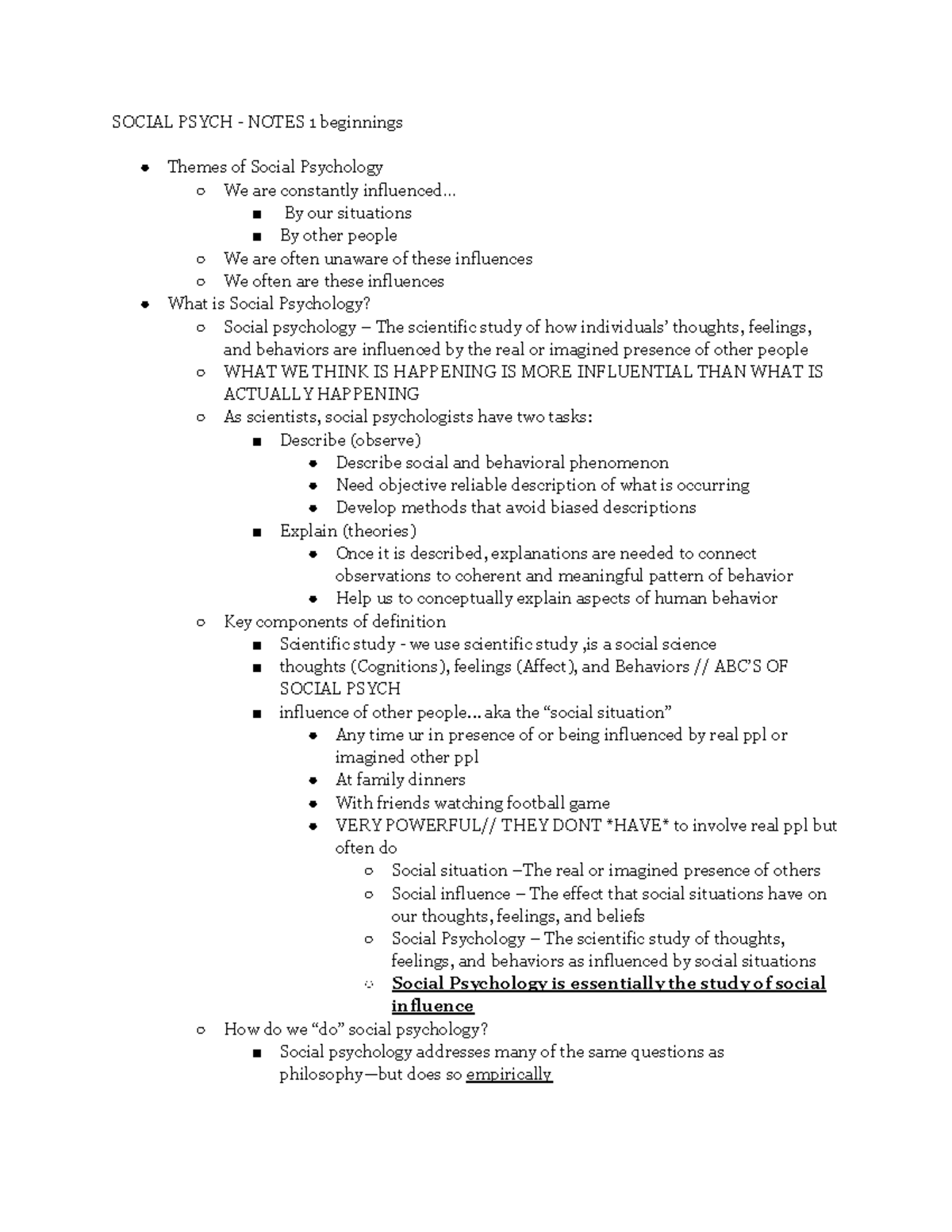 SOP3004 intro - first class slides - SOCIAL PSYCH - NOTES 1 beginnings ...