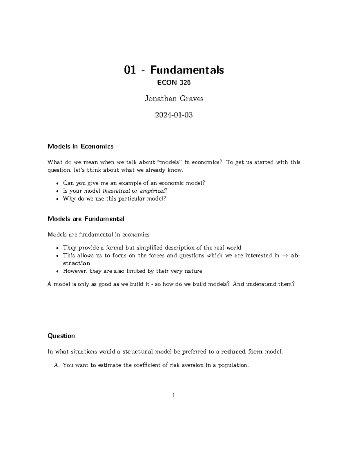 01 econ 326 fundamentals - 01 - Fundamentals ECON 326 Jonathan Graves ...