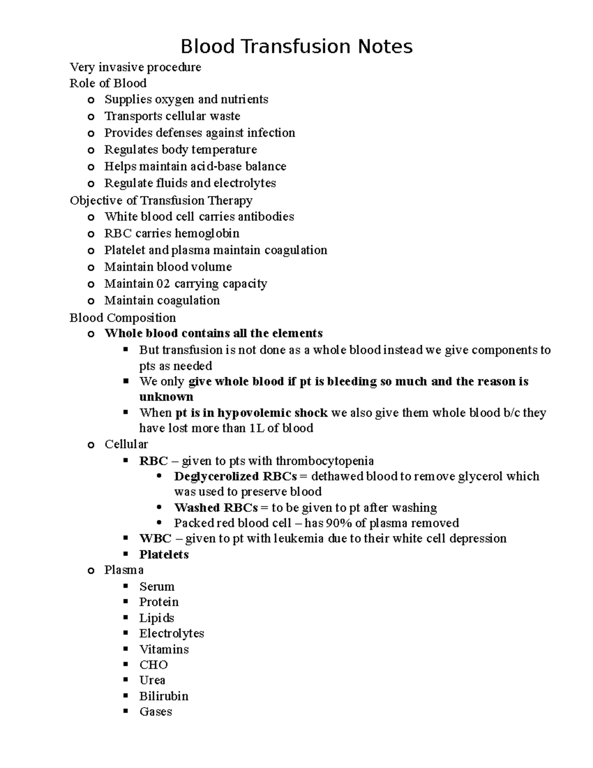 Blood Transfusion Notes Lecture - Blood Transfusion Notes Very invasive ...