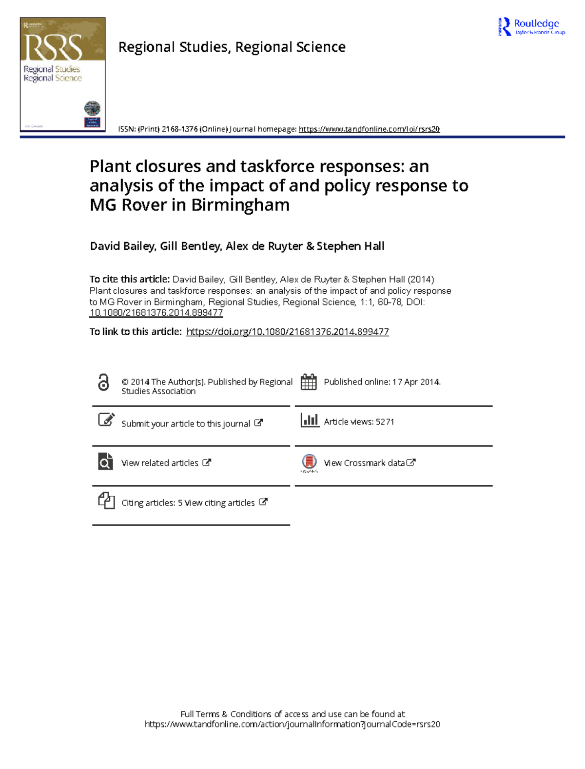 Plant closures and taskforce responses an analysis of the impact of and ...