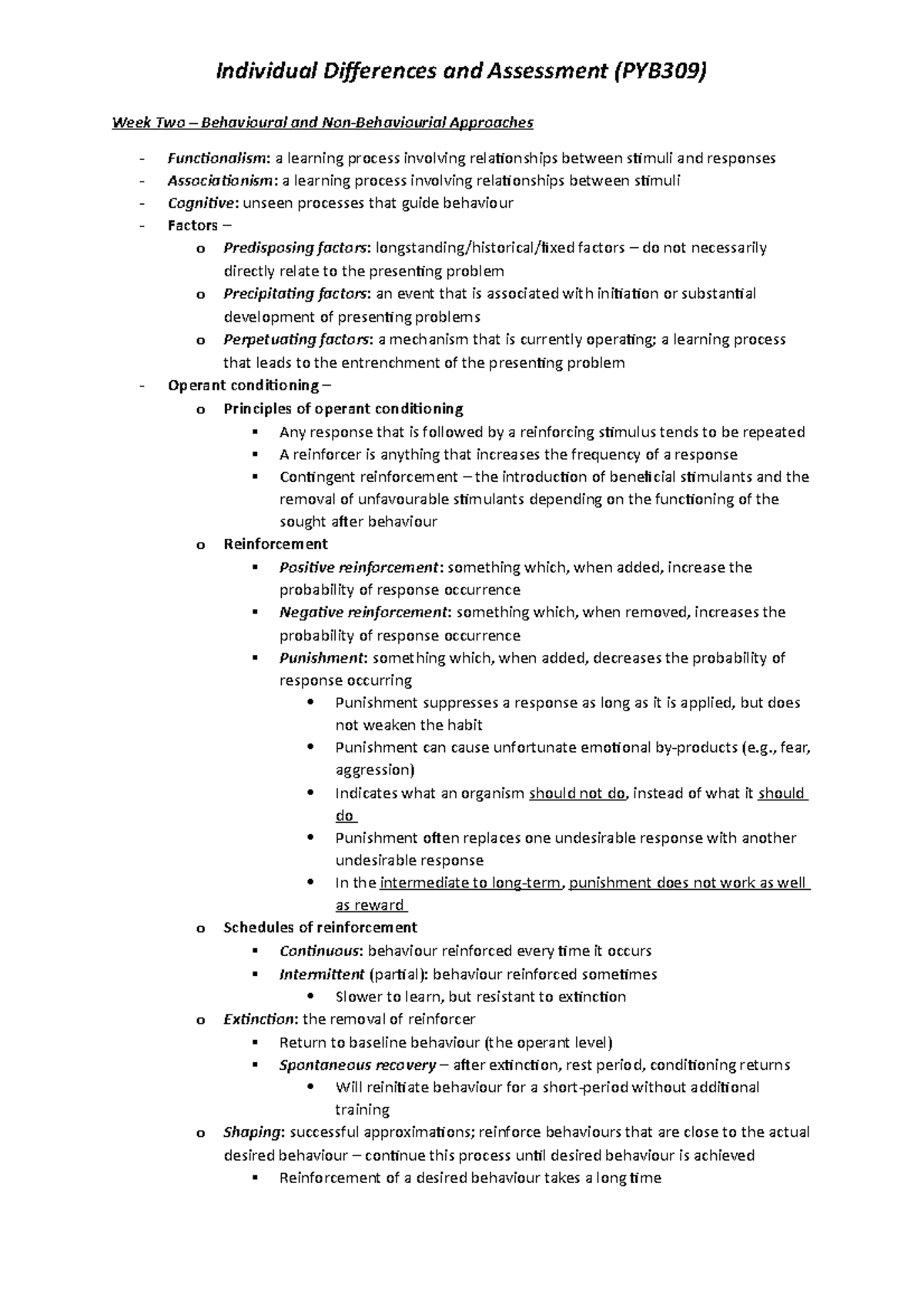 Individual Differences and Assessment Notes - Week Two – Behavioural ...