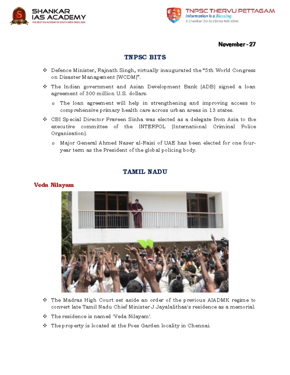 Nov 27 - Eng [Current affairs for the month November-2021] - • November ...