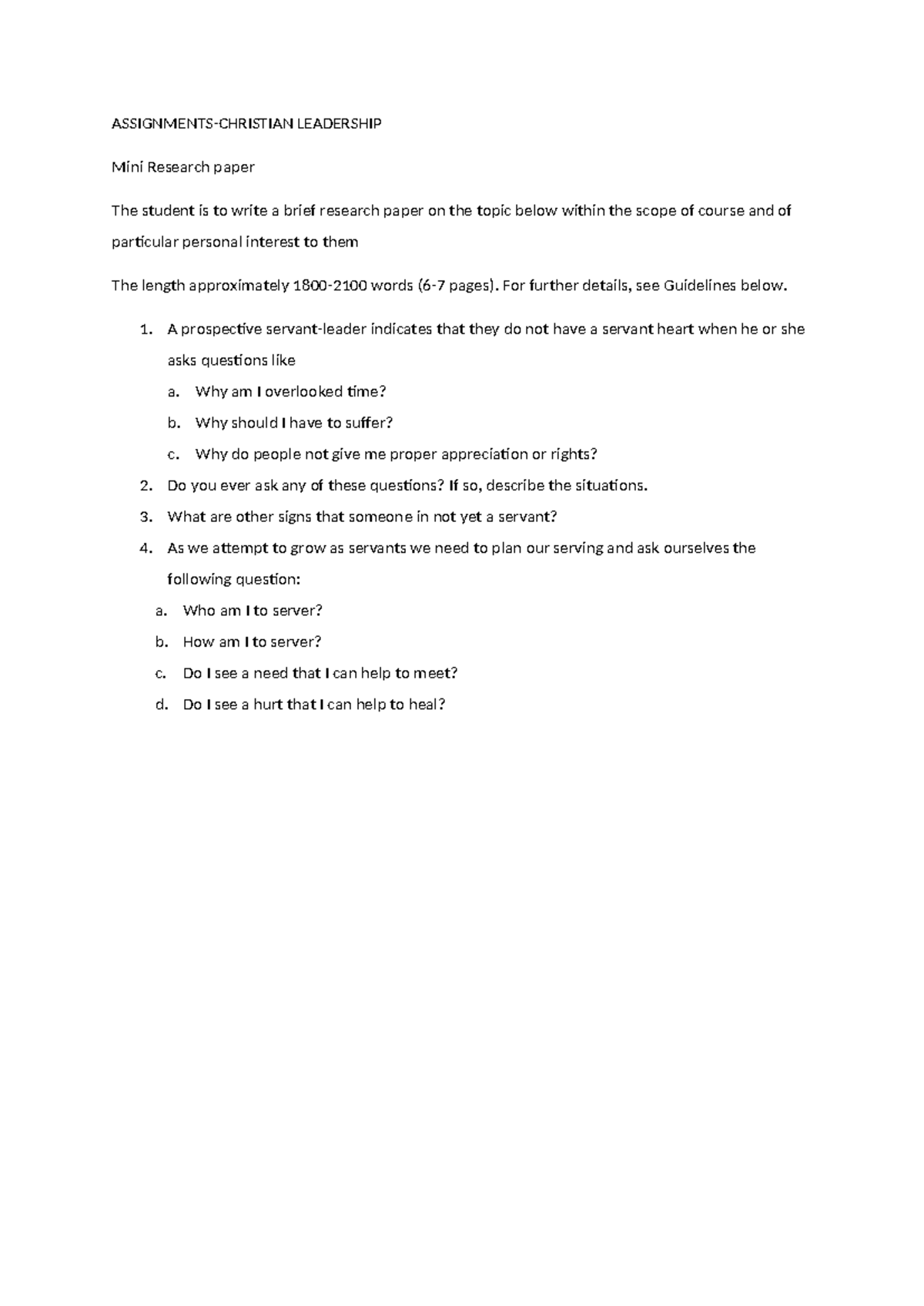 Assignments Christian Leadership - ASSIGNMENTS-CHRISTIAN LEADERSHIP ...