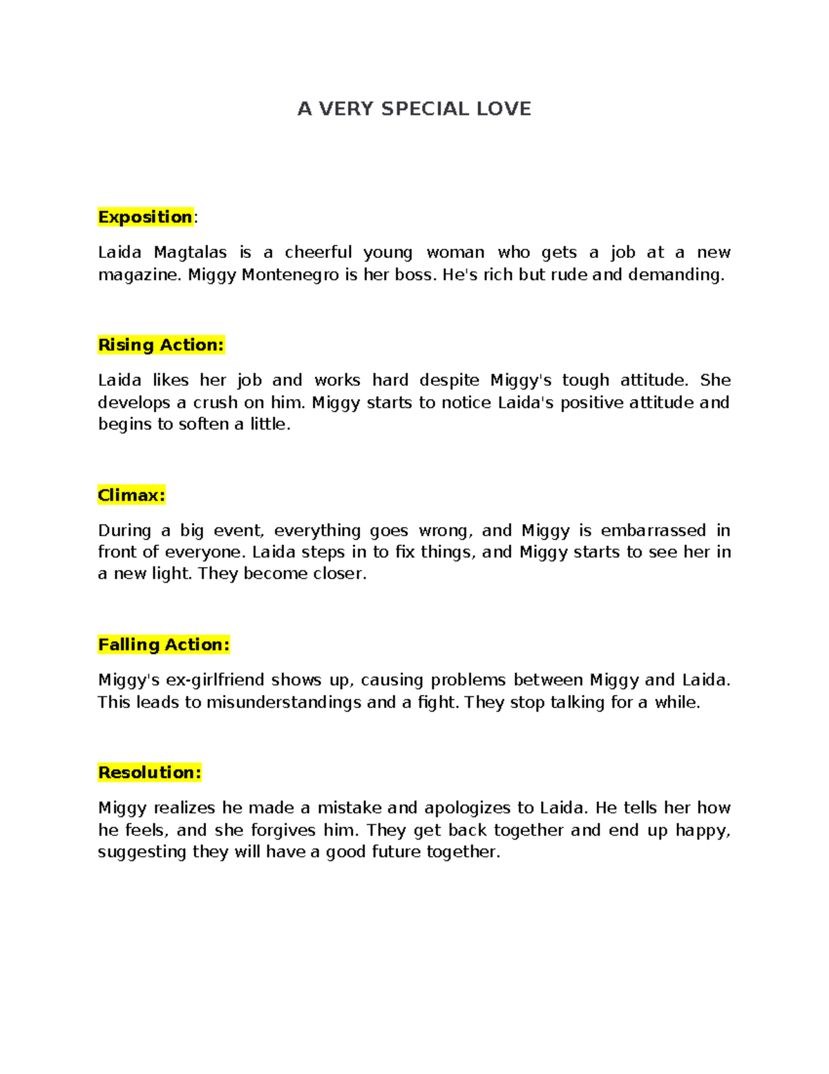 Vacio Movie plot structure - A VERY SPECIAL LOVE Exposition: Laida ...