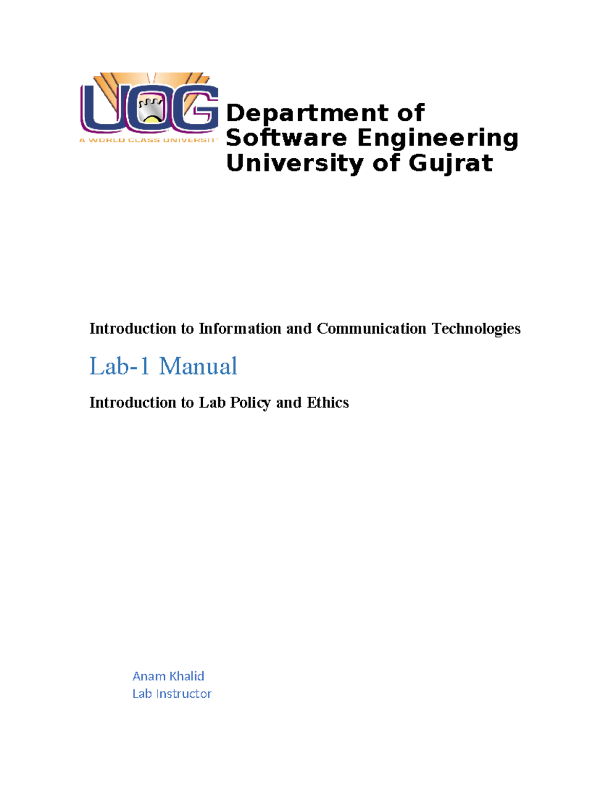 ITC Lab-1 - This is lab practical 1 - Department of Software Engineering University of Gujrat ...