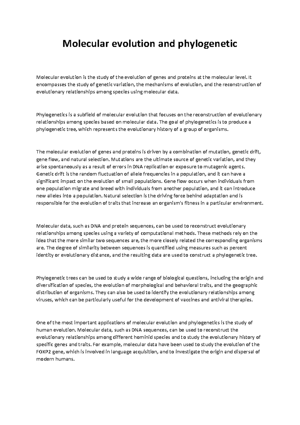 Molecular evolution and phylogenetic - Molecular evolution and ...