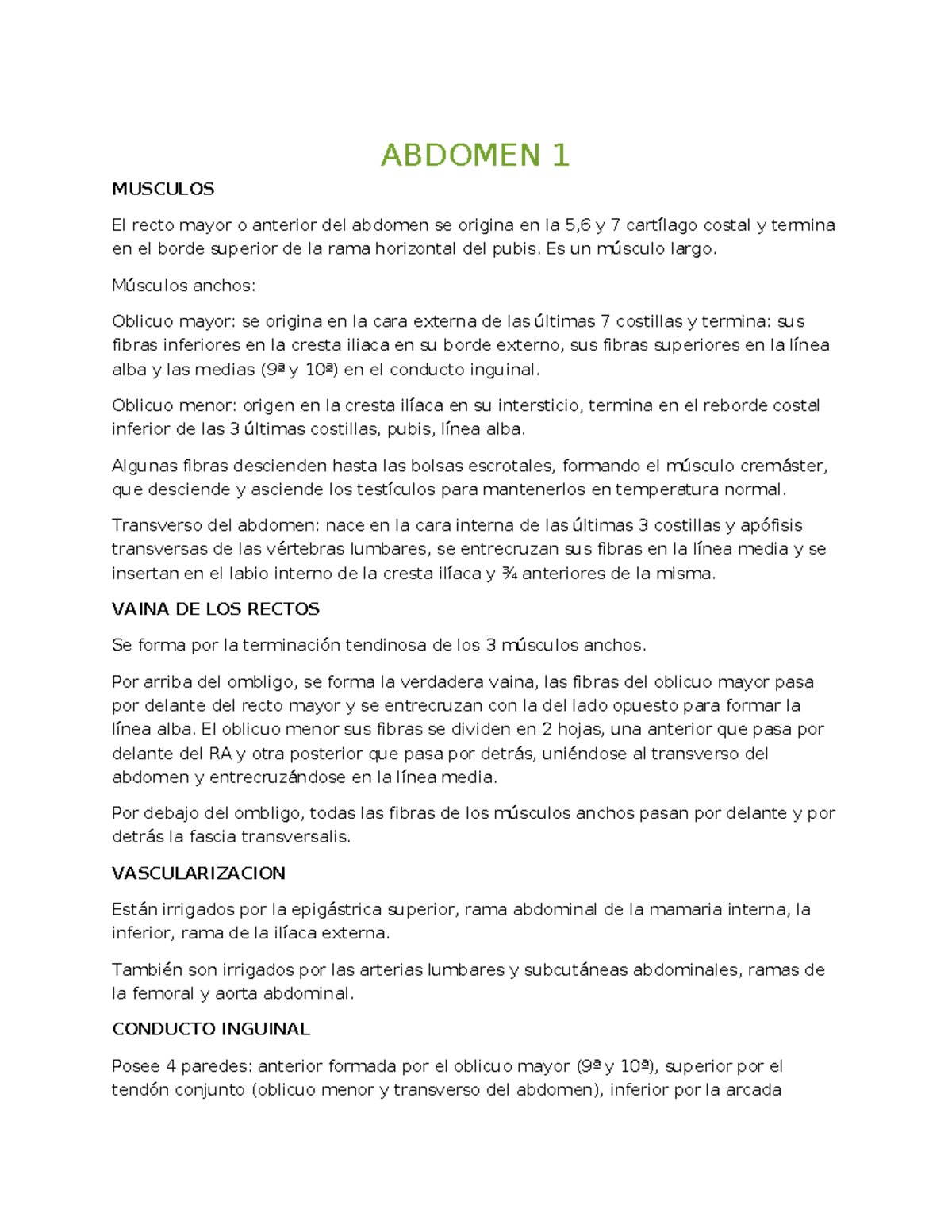 Abdomen - ABDOMEN 1 MUSCULOS El recto mayor o anterior del abdomen se ...