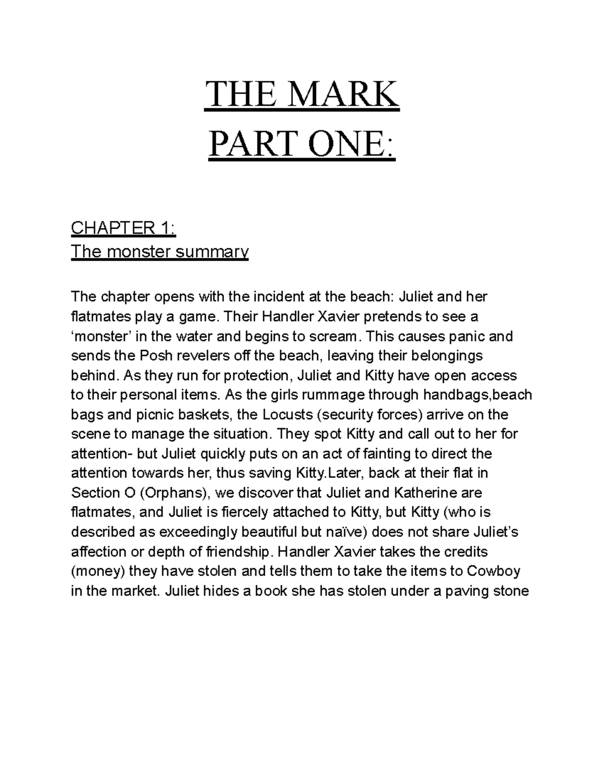 Untitled document - the mark chapter 1 summary - THE MARK PART ONE ...