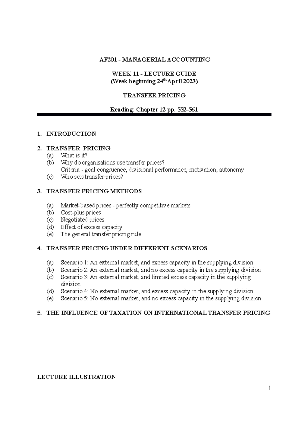 AF201 Week 10 lecture guide - AF201 - MANAGERIAL ACCOUNTING WEEK 11 ...