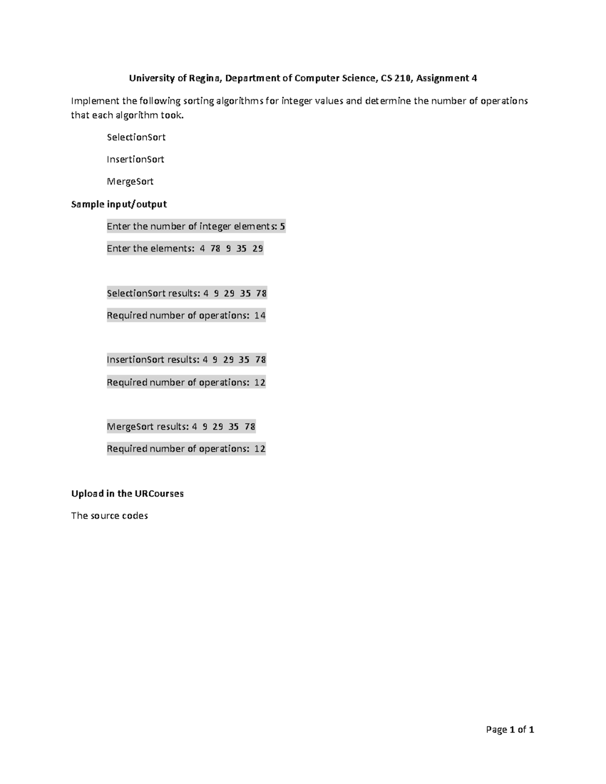 Man-Assginment 4 - Page 1 of 1 University of Regina, Department of Computer Science, CS 210 ...