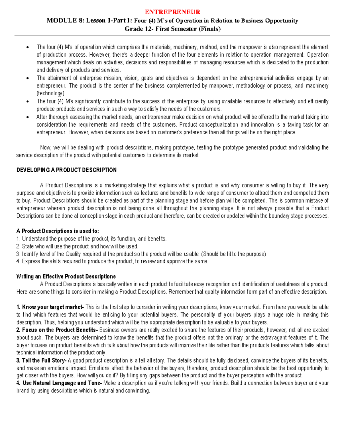 Entrep-Module-8 - notes for entreprenuer - ENTREPRENEUR MODULE 8 ...