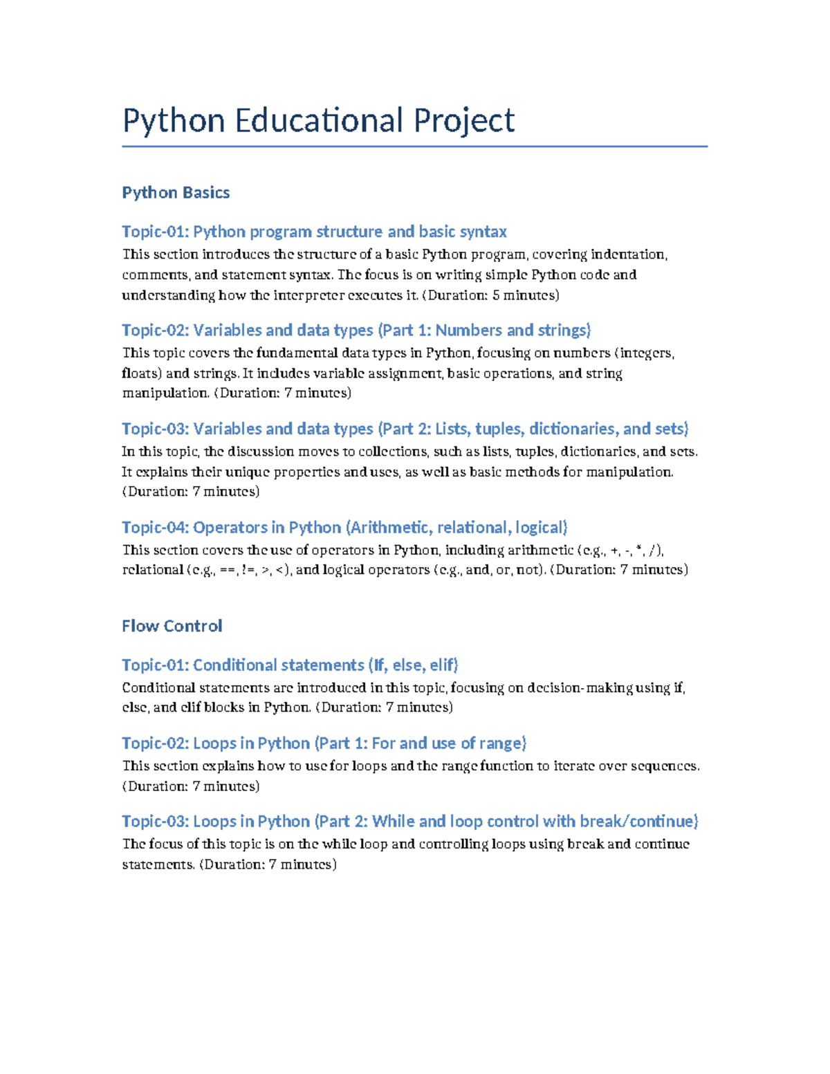 Python Project Explanation - Python Educational Project Python Basics Topic-01: Python program ...