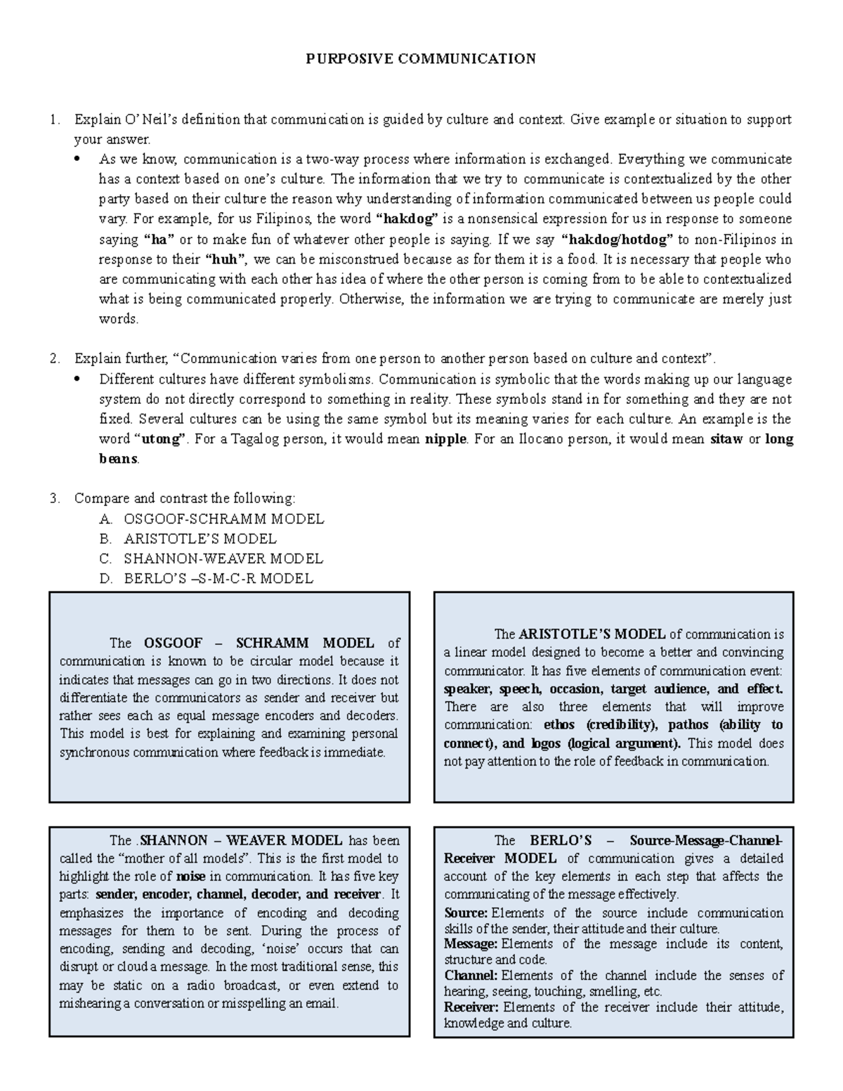 Purposive Communication Theories PURPOSIVE COMMUNICATION Explain O