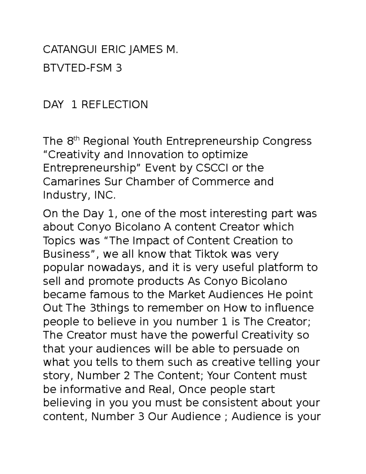 Reflection - Academic Purpose - CATANGUI ERIC JAMES M. BTVTED-FSM 3 DAY ...