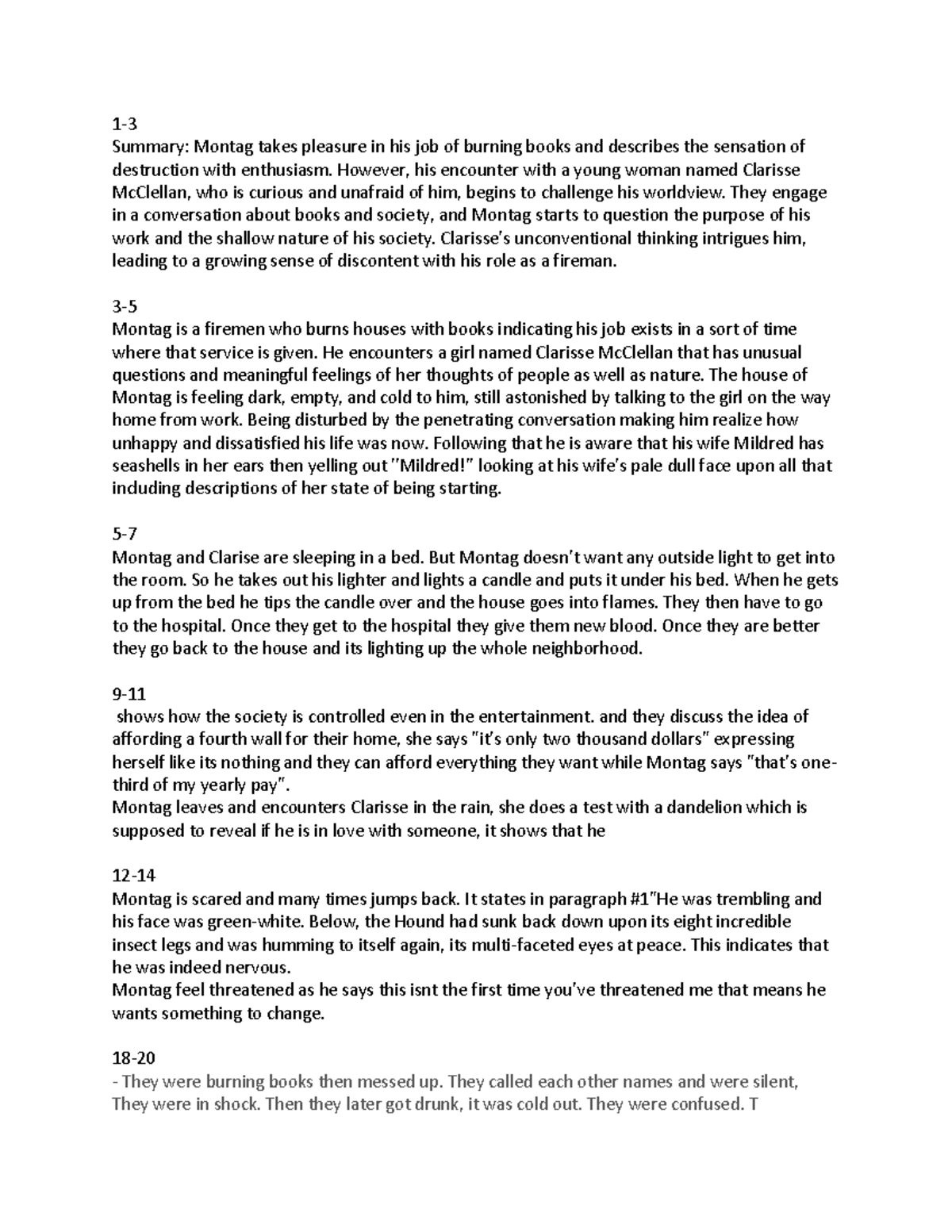 Fahrenheit 451 - 1- Summary: Montag takes pleasure in his job of ...