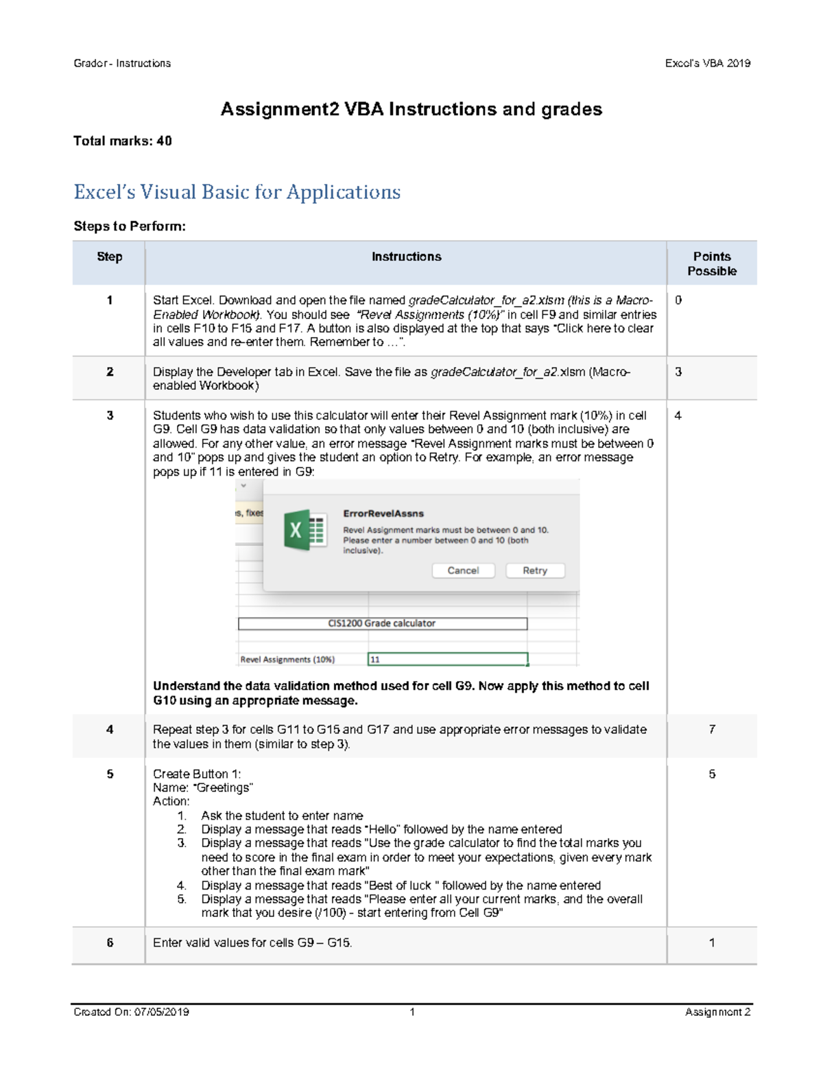 Assignment 2 F19 - Grader - Instructions Excel’s VBA 2019 Assignment2 VBA Instructions and ...