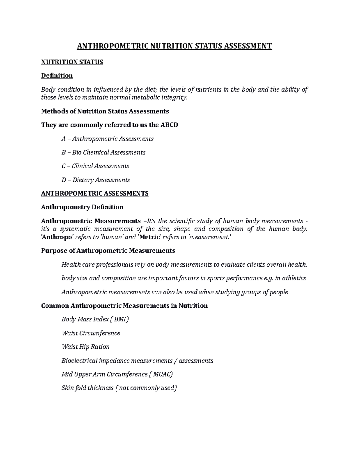 Anthropometric documents - ANTHROPOMETRIC NUTRITION STATUS ASSESSMENT ...