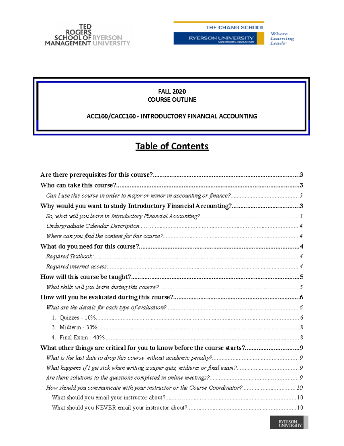 ACC100 - CACC100 - Course Outline - Fall 2020 - ACC 100 - Toronto Met ...