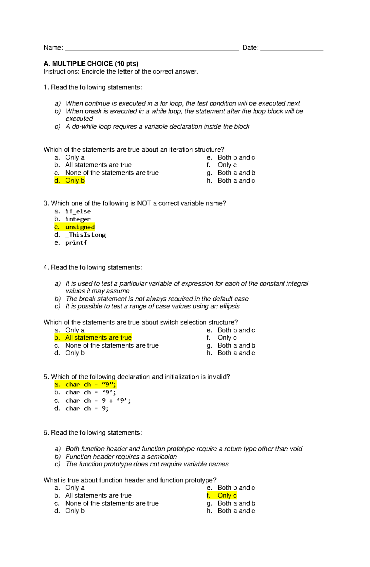 Cis1101 quiz - notes - Name ...